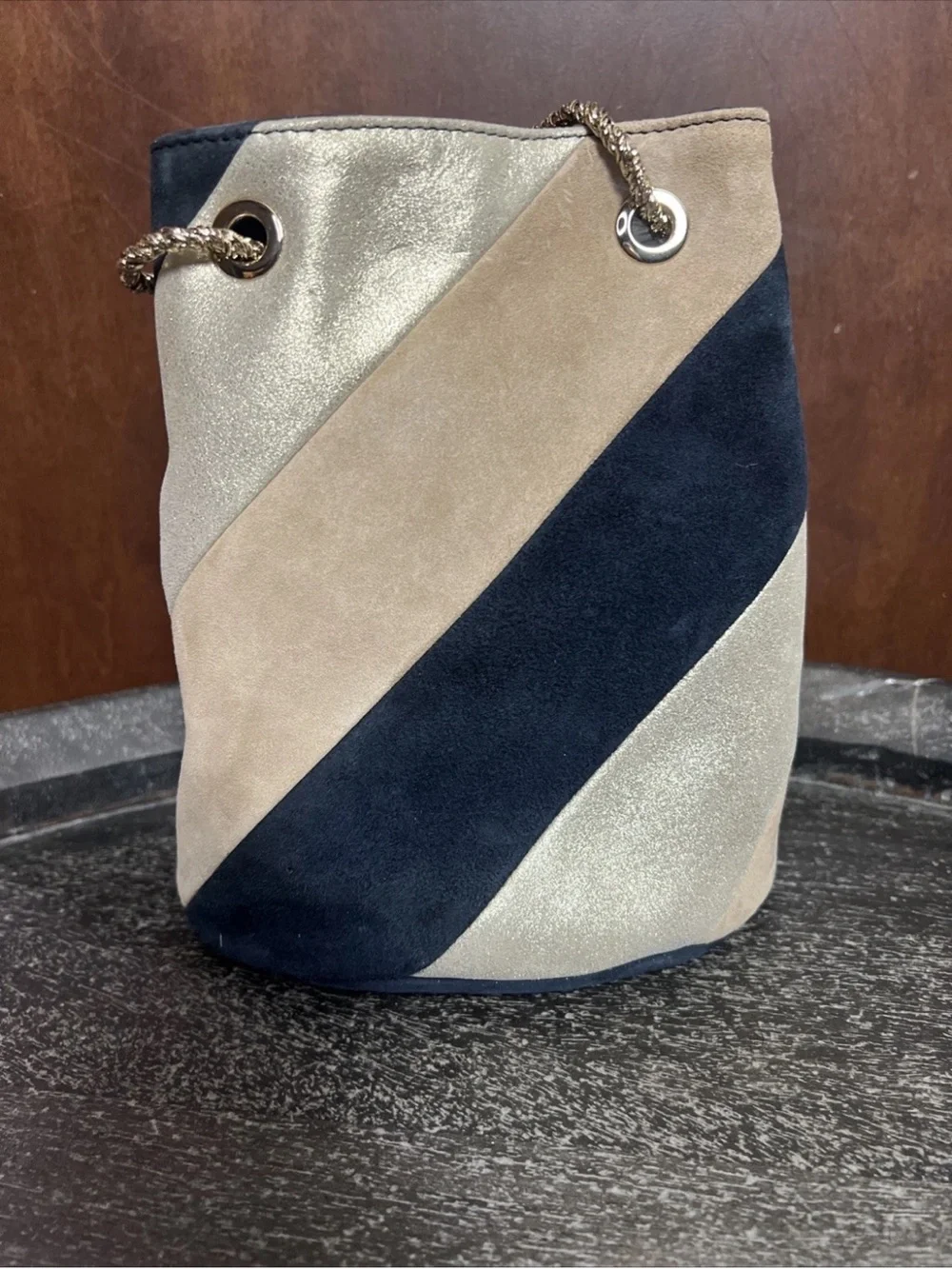 Bags | Sezane Hope Striped Soft Suede Bucket Bag Wgold Chain | Poshmark